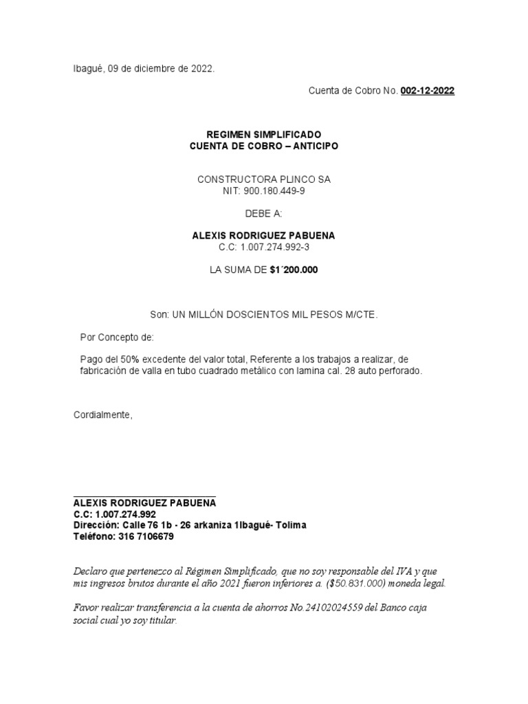 Modelo Cuenta de Cobro-1 | PDF