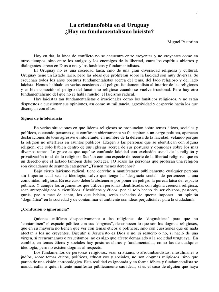 Cristianofobia y Laicismo Radical (M. Pastorino) | PDF | Secularidad ...