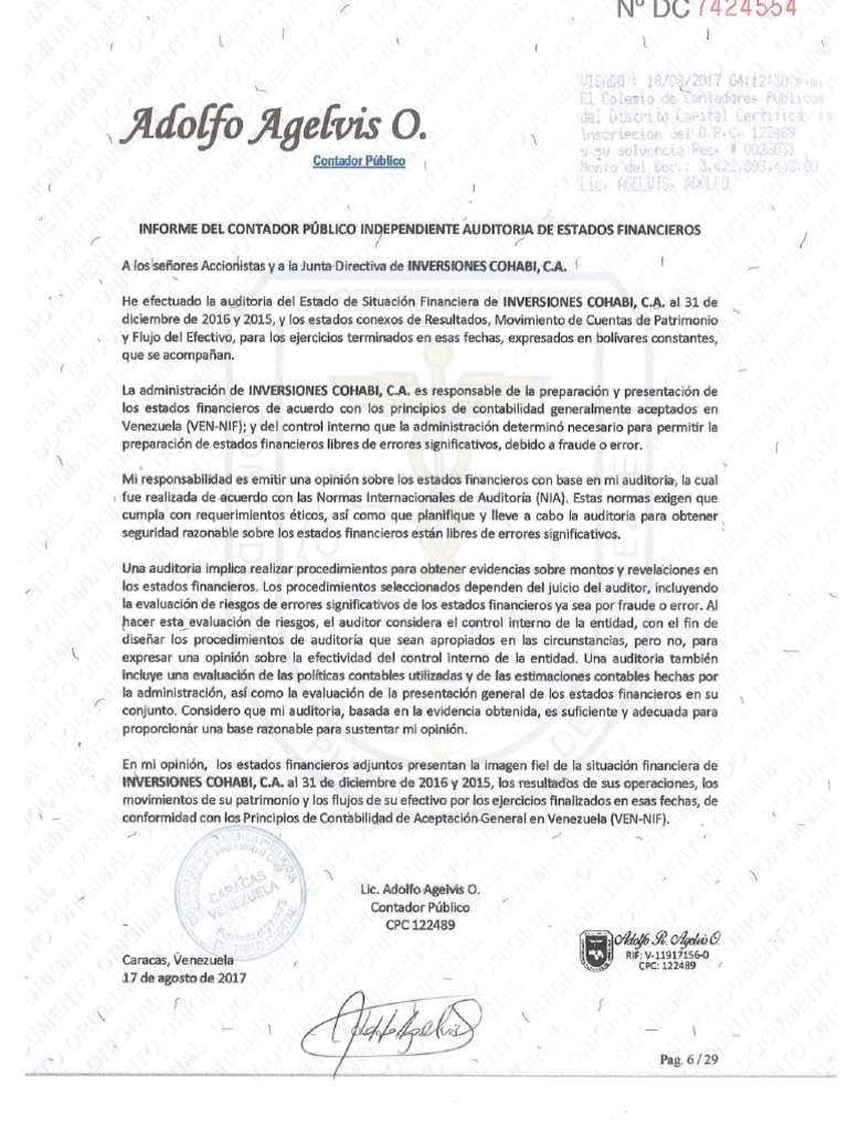1-Balance General 2016 Auditado. | PDF