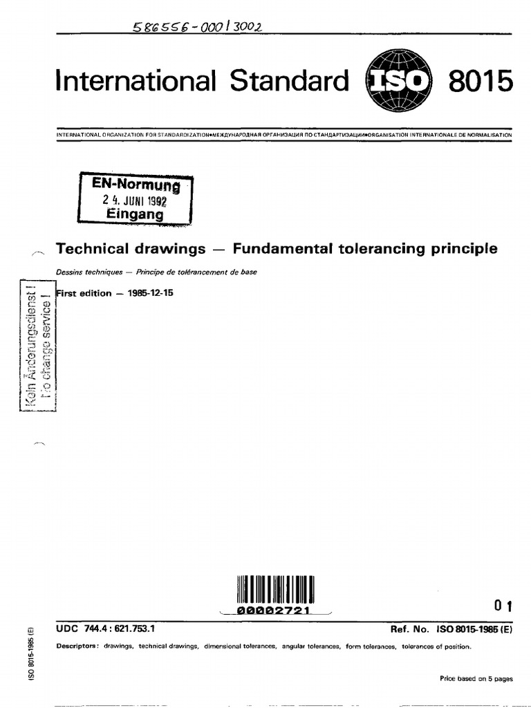 ISO 8015 - 1985 Technical Drawings | PDF | Engineering Tolerance | International Organization ...
