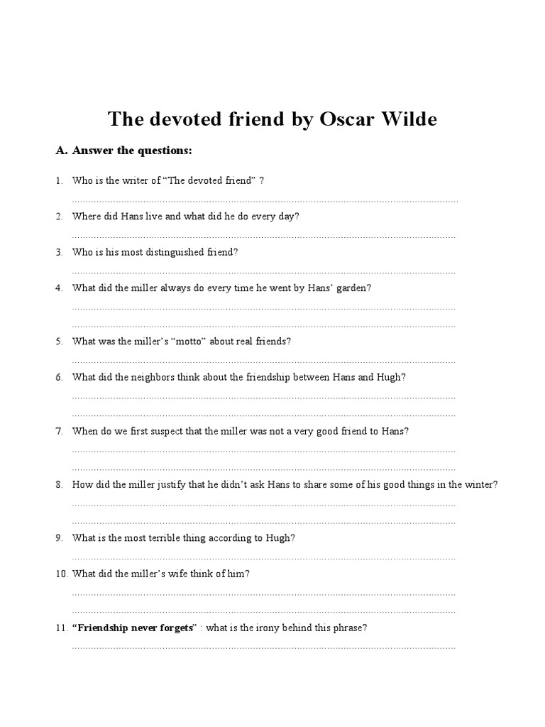 Worksheet 1 - The Devoted Friend by Oscar Wilde | PDF