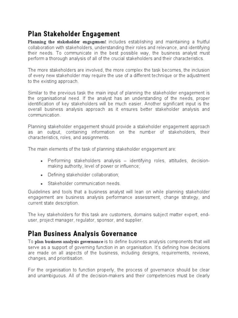 Plan Stakeholder Engagement | PDF | Business Analysis | Governance