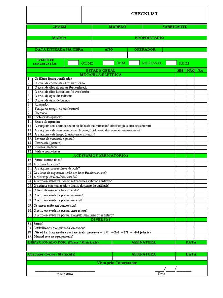 LAUDO DE VISTORIA - Checklist | Download grátis PDF | Veículos