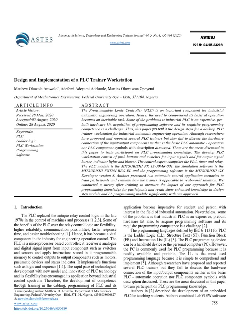 Design and Implementation of A PLC Trainer Workstation | PDF ...