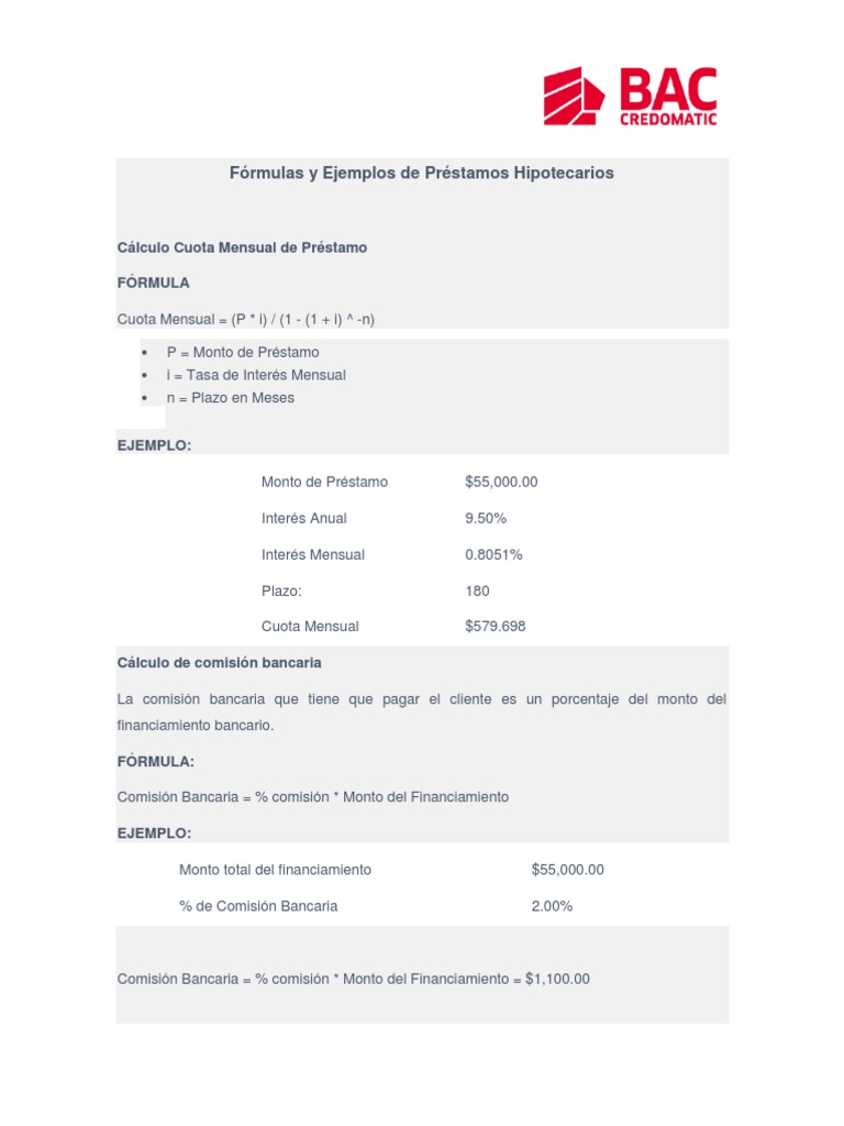 Ni Formulas y Ejemplos de Prestamos Hipotecarios - Sitio Web 2020 | PDF ...