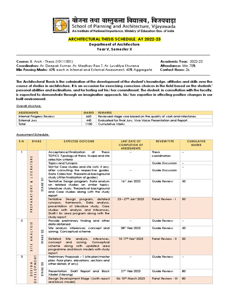 Architectural Thesis Schedule | PDF | Thesis | Cognition