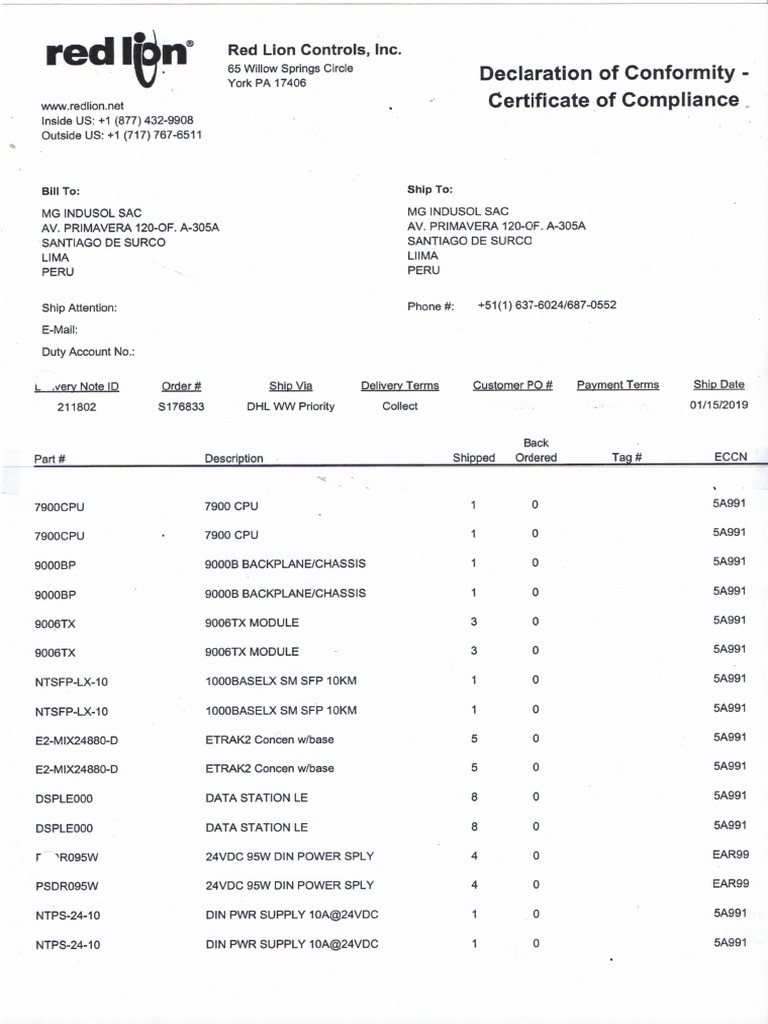 Declaration of Conformity_Red Lion | PDF