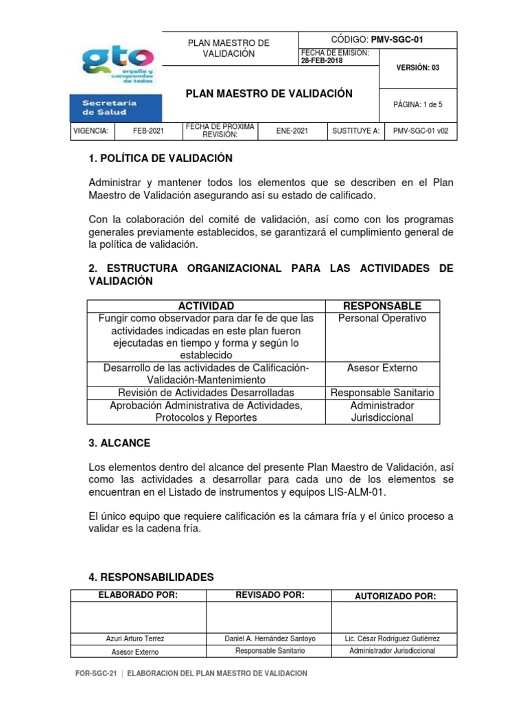 PMV-SGC-01 Plan Maestro de Validación v03 León 4 | PDF