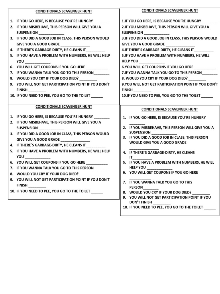 Conditionals Scavenger Hunt Activity | PDF
