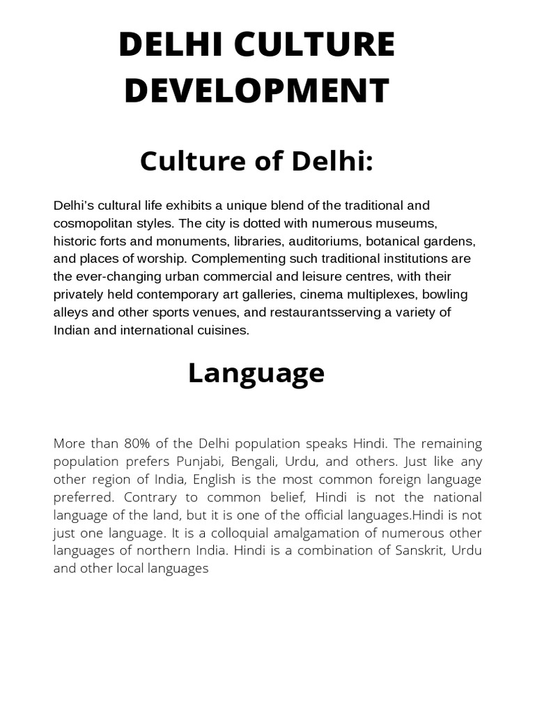 Delhi Culture Development | PDF | Delhi | South Asia
