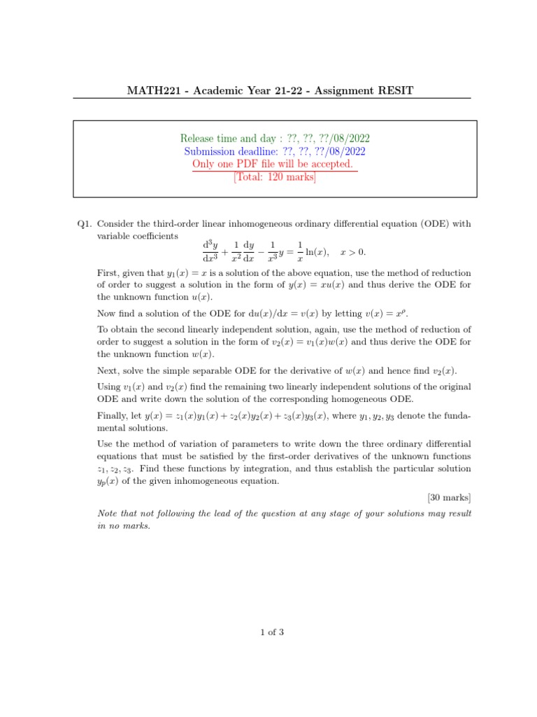 Assignment 4 | PDF | Ordinary Differential Equation | Equations