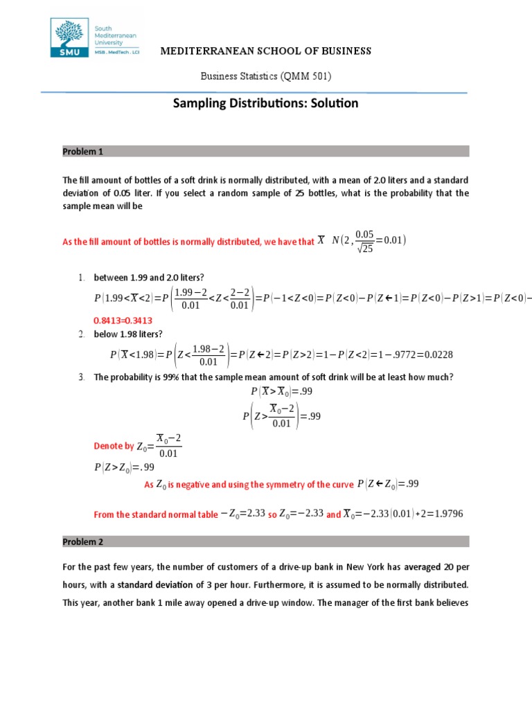 MBM - Sampling Distributions Review Questions Solution | PDF | Probability Distribution | Normal ...