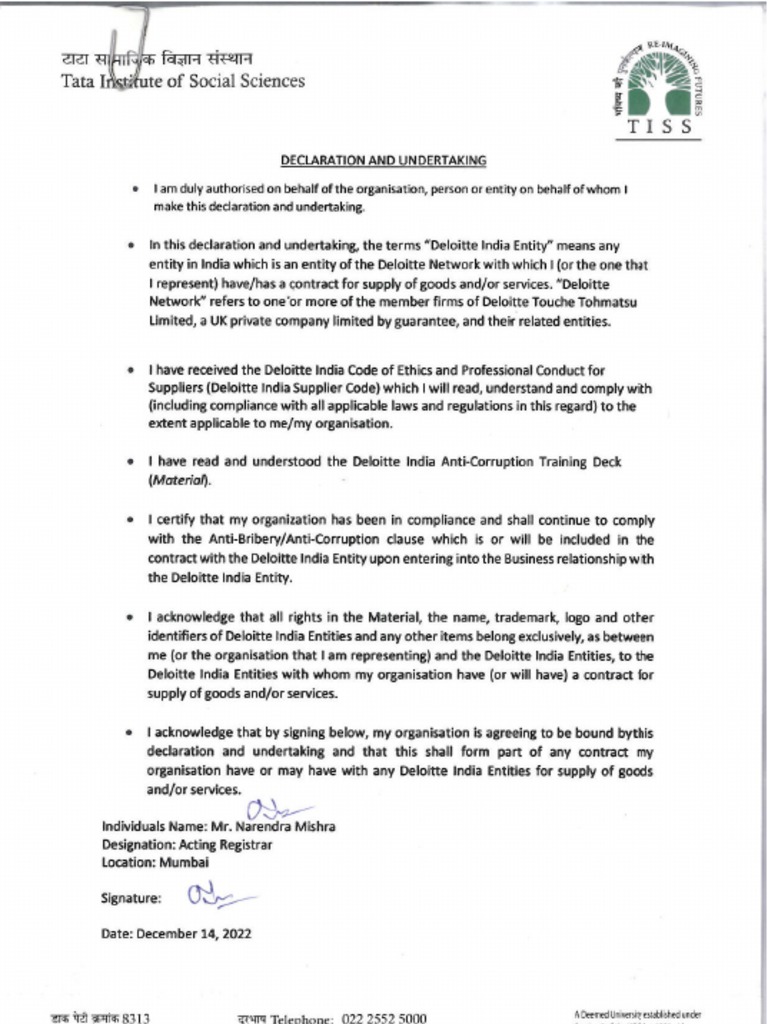 Declaration and Undertaking | PDF