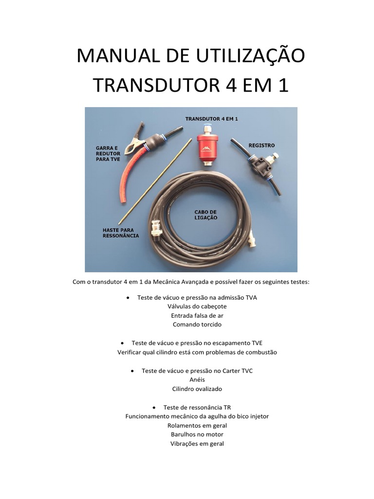 Manual de Utilização Transdutor 4 em 1 | PDF | Motores | Engenharia ...