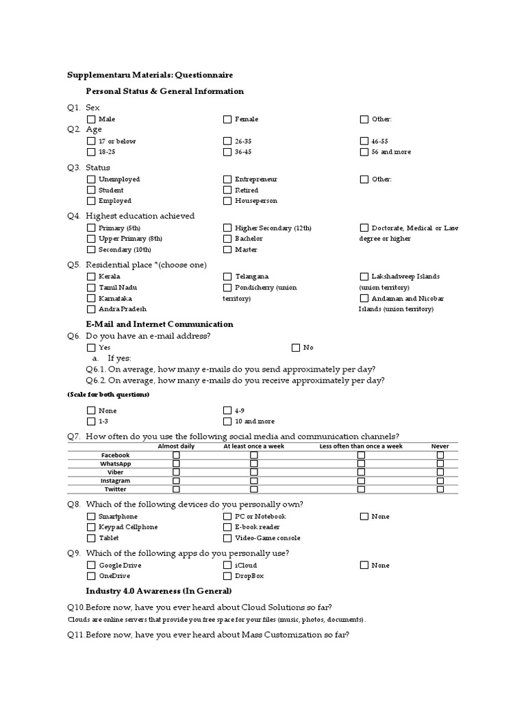 Awareness of Industry4 Questionnaire | PDF | Internet Of Things ...