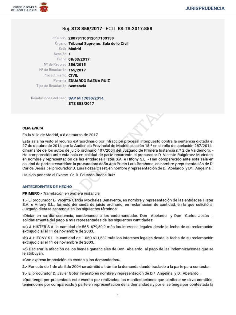 STS - 858 - 2017 Efectos Sentencia Penal Absolutoria Sobre ...