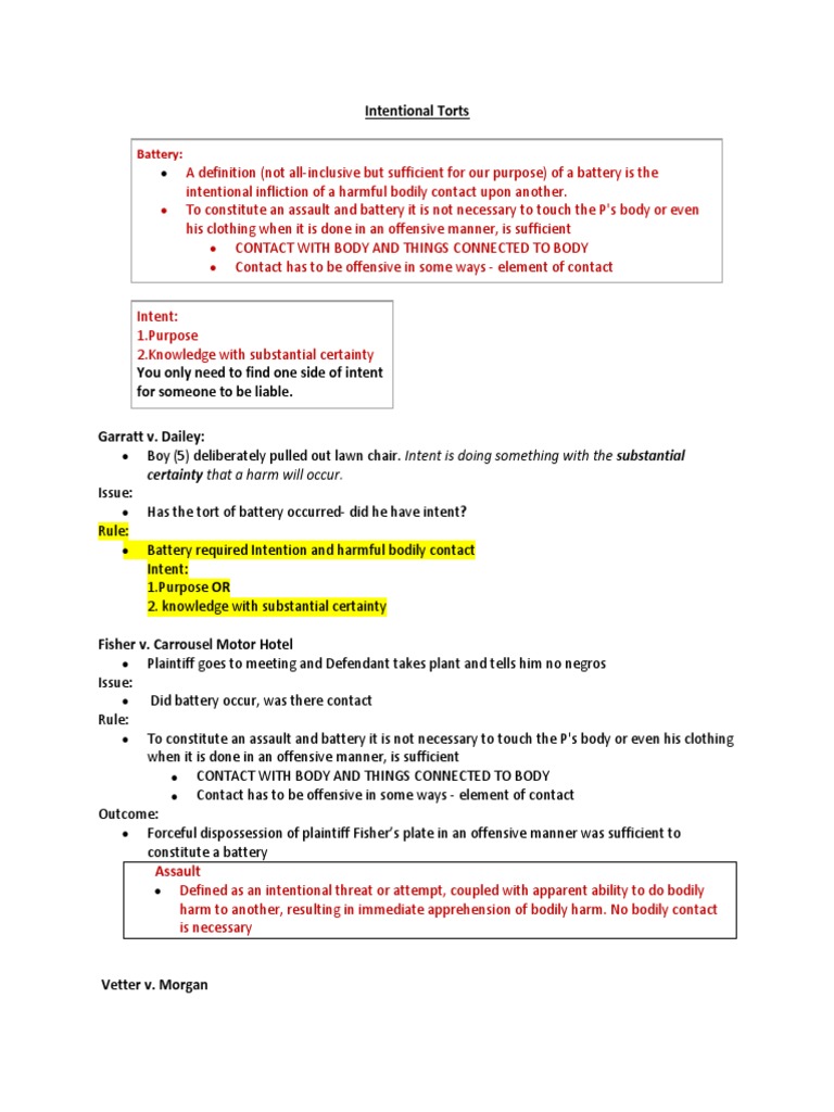 Tort Outline | PDF | Negligence | Intentional Infliction Of Emotional ...