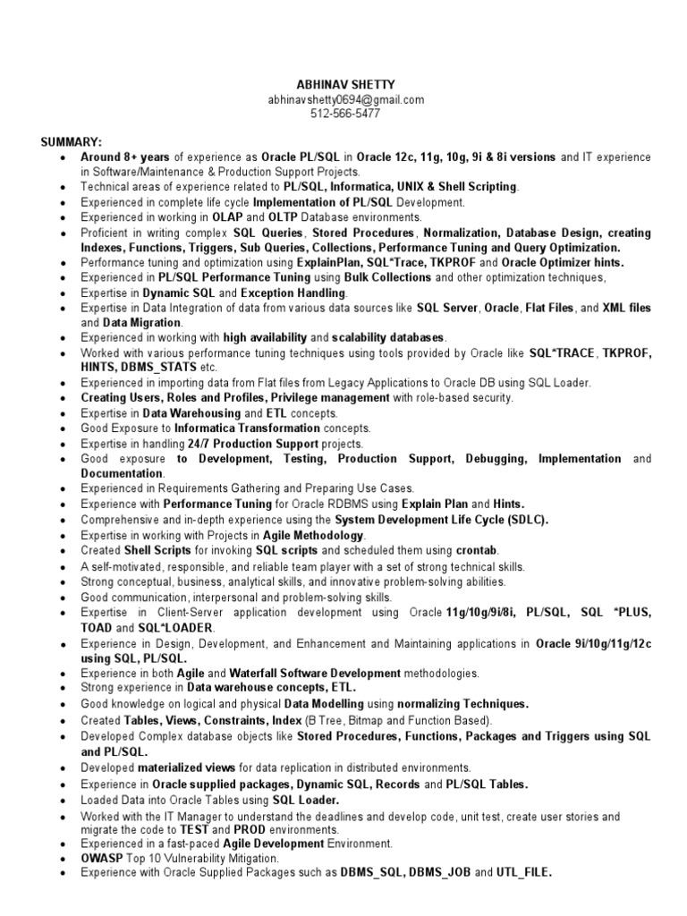Abhinav Shetty SR PL - SQL | PDF | Pl/Sql | Databases