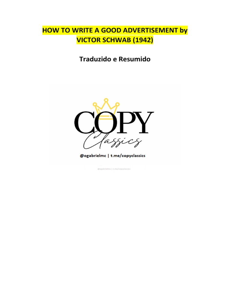 (Copy Classics) How To Write A Good Advertisement by Victor Schwab ...