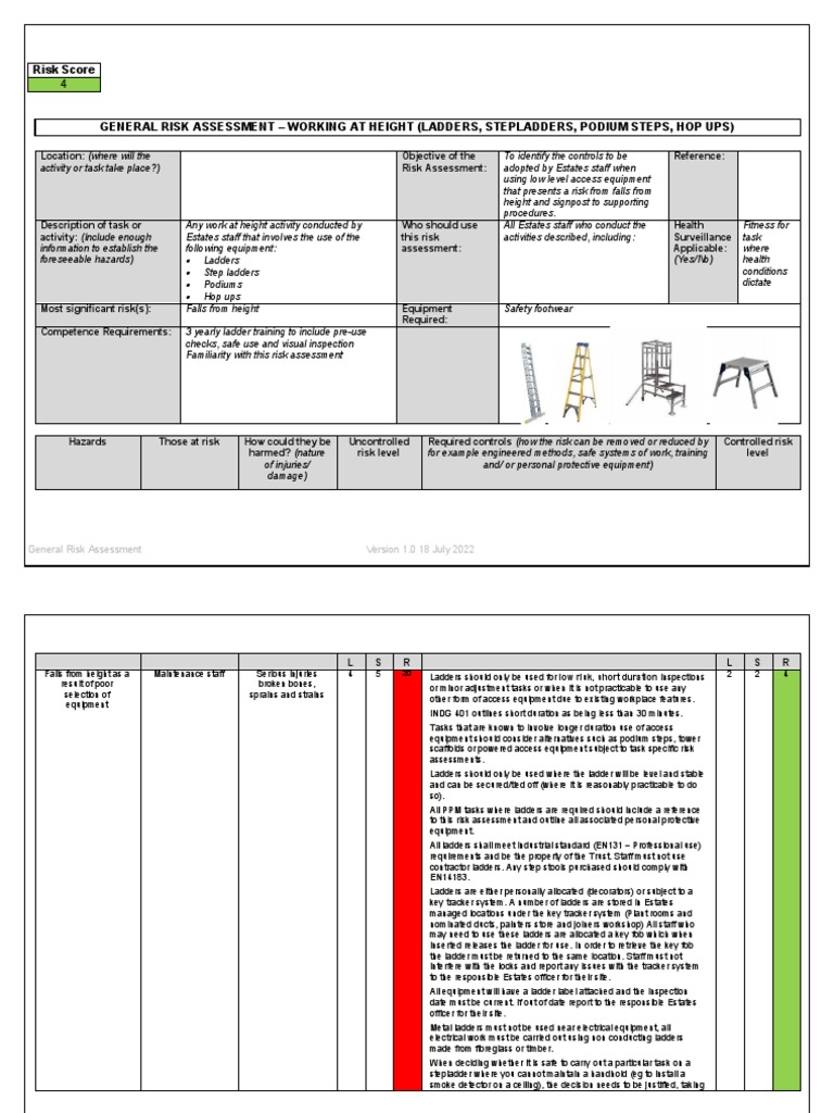 Ladders, Hop Ups Risk Assessment | PDF | Occupational Safety And Health ...