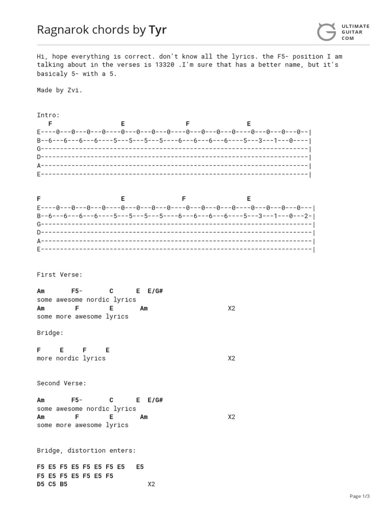 Ragnarok Chords by Tyrtabs at Ultimate Guitar Archive | PDF | Song ...
