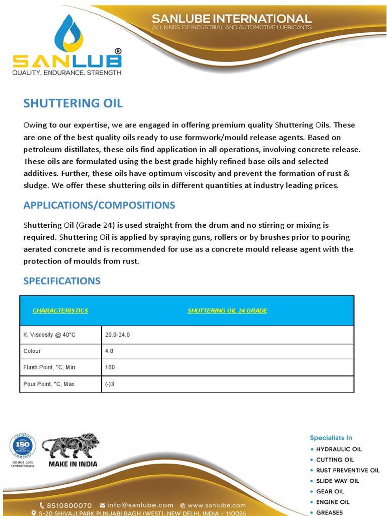 Premium Shuttering Oils for Concrete | PDF