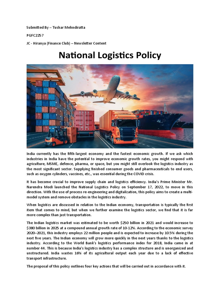 Govt Announces National Logistics Policy | PDF | Logistics | Economy Of ...