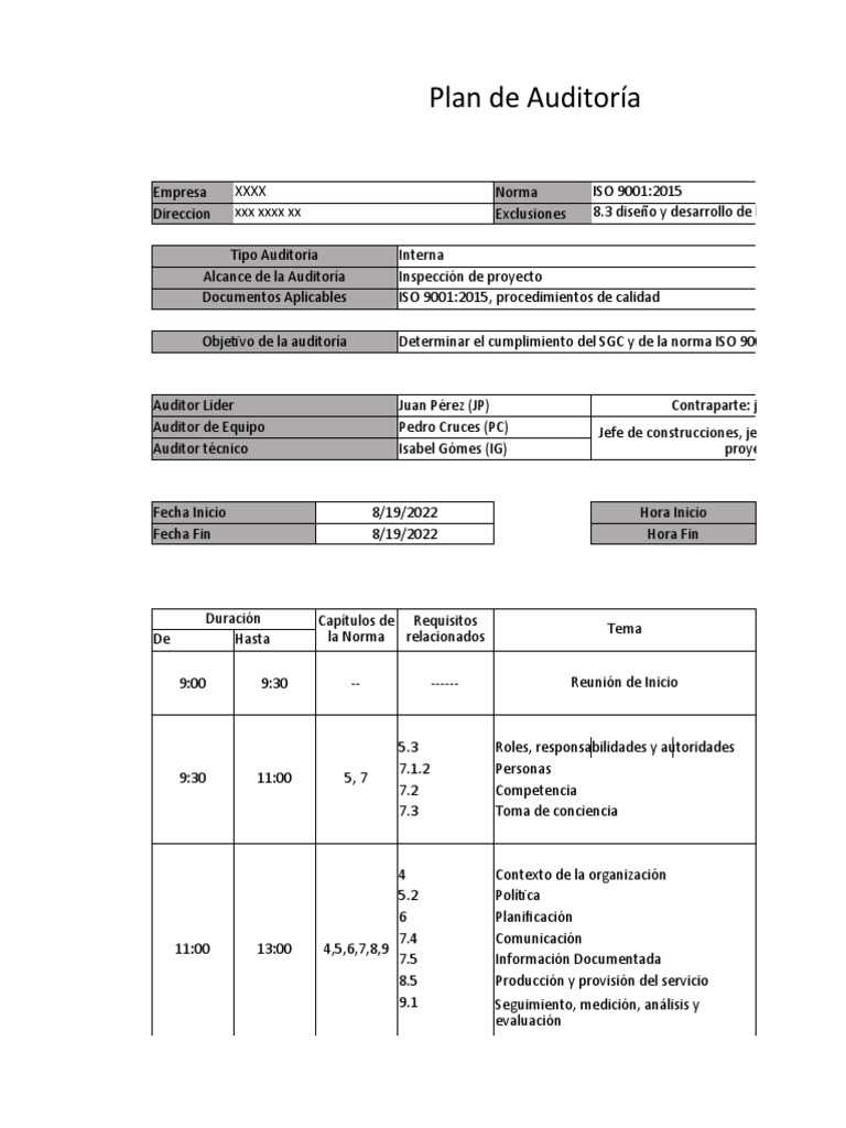 Plan de Auditoría ISO 9001:2015 | PDF | Auditoría | Business