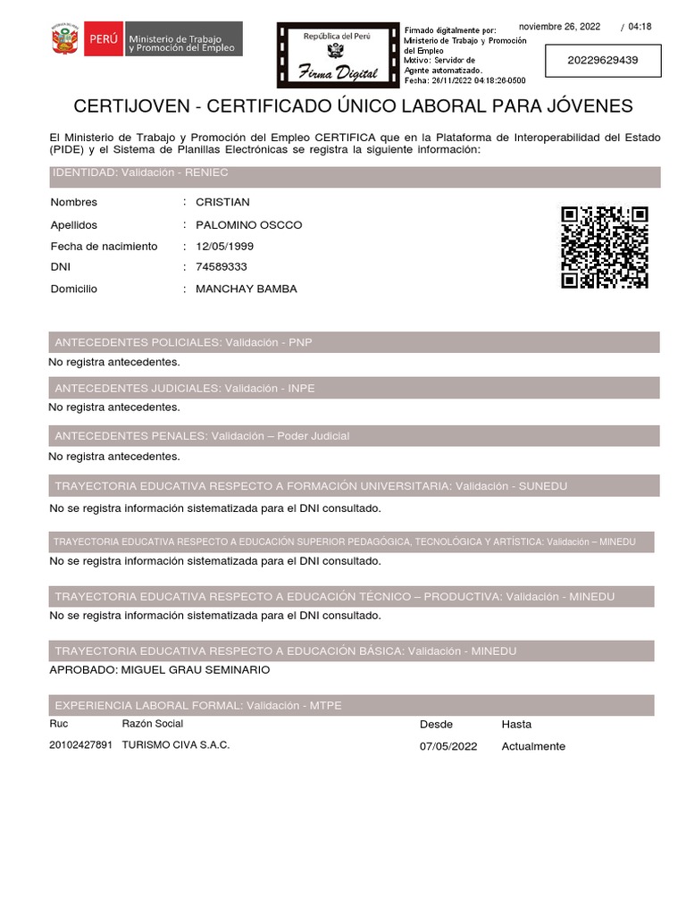 Certijoven Cristian Palomino | PDF | Ministerio (Departamento de ...