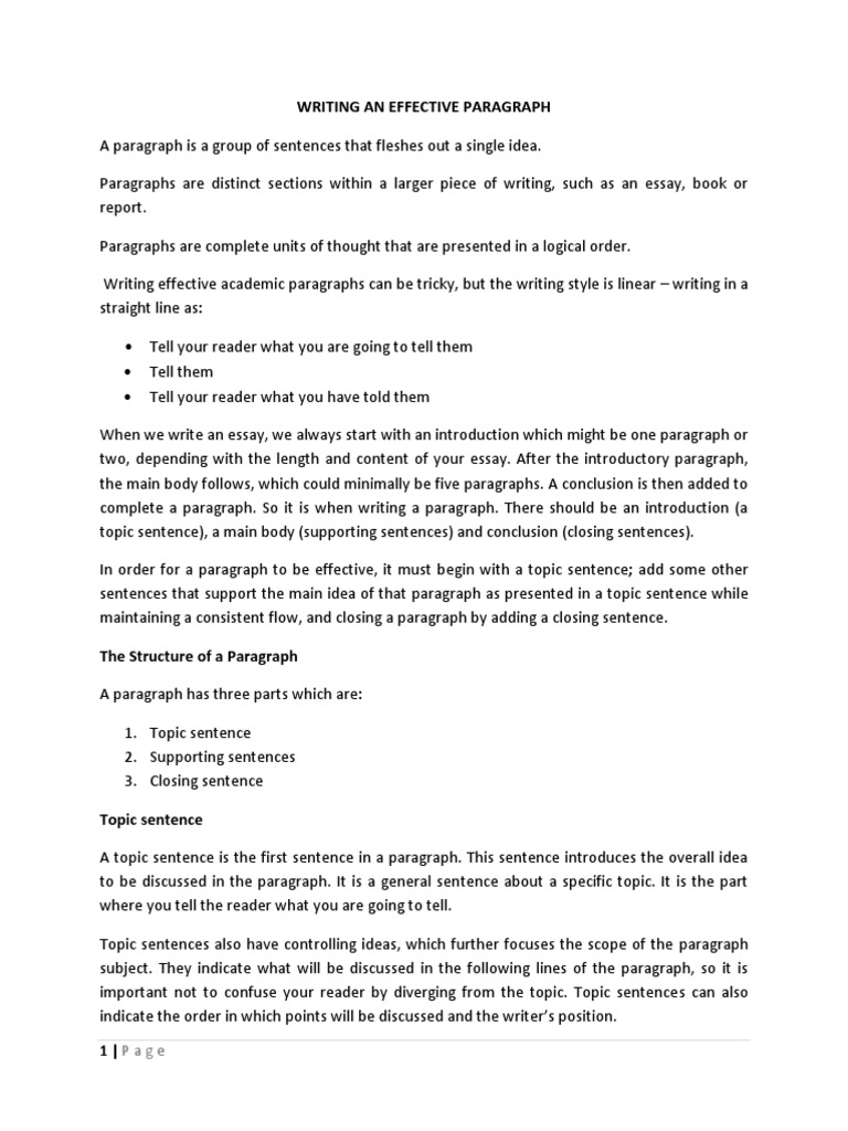 Writing An Effective Paragraph-1 | PDF | Essays | Paragraph