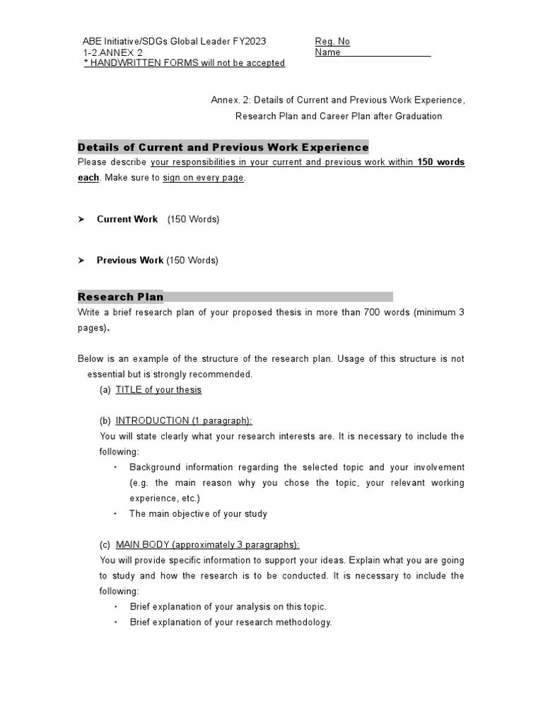 2 A 5 Annex 2 Details of Current and Previous Work Research Plan and ...