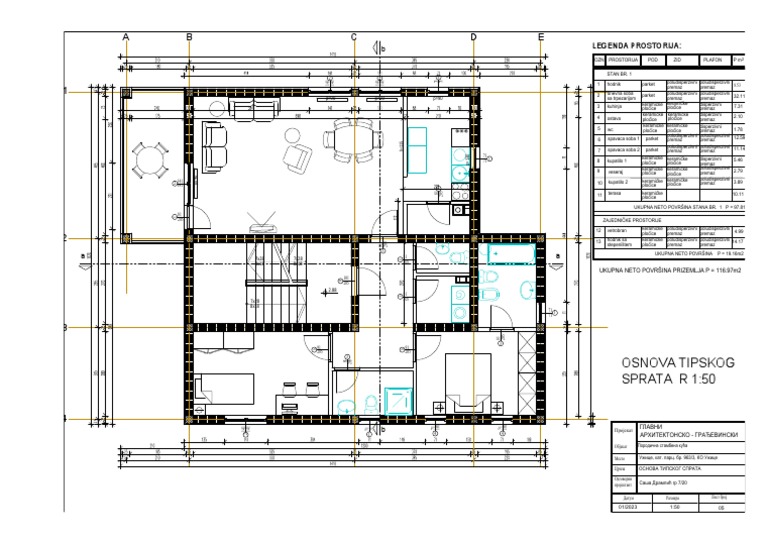 A B C E D: Osnova Tipskog Sprata R 1:50 | PDF
