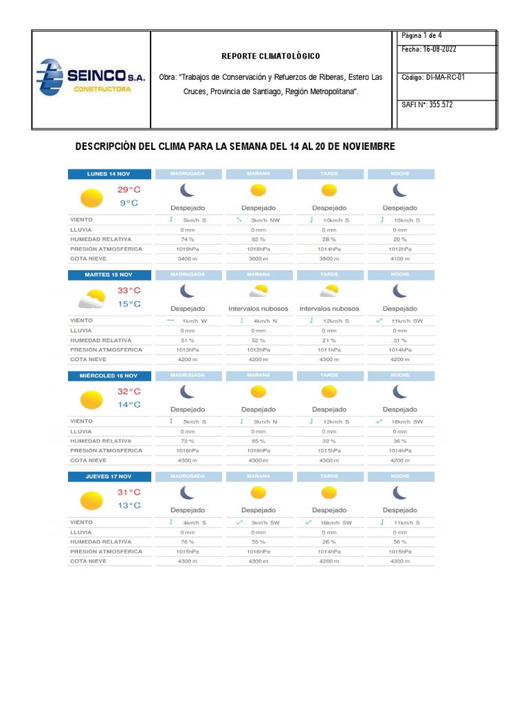 Reporte Climatológico Semana 14 Noviembre-20 Noviembre | PDF | Santiago ...