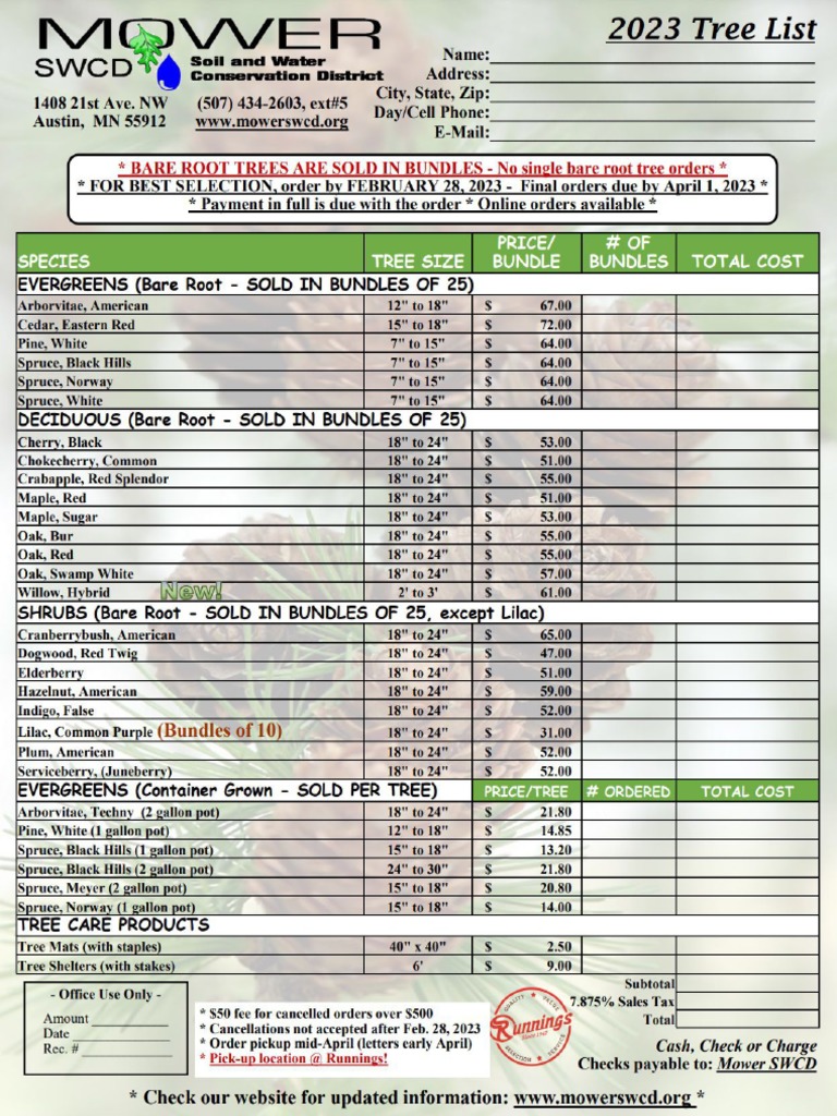 Mower SWCD Tree List 2023 | PDF