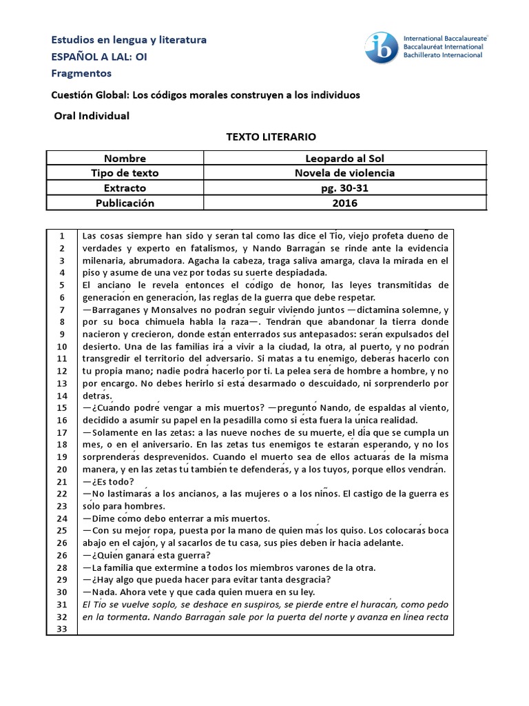 Ejemplo Oral Lengua y Literatura IB Formato | PDF