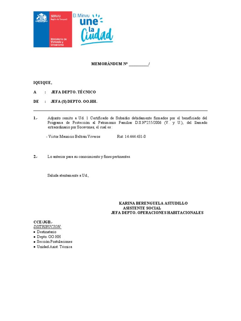 Memo Subsidio Primer Pago | PDF