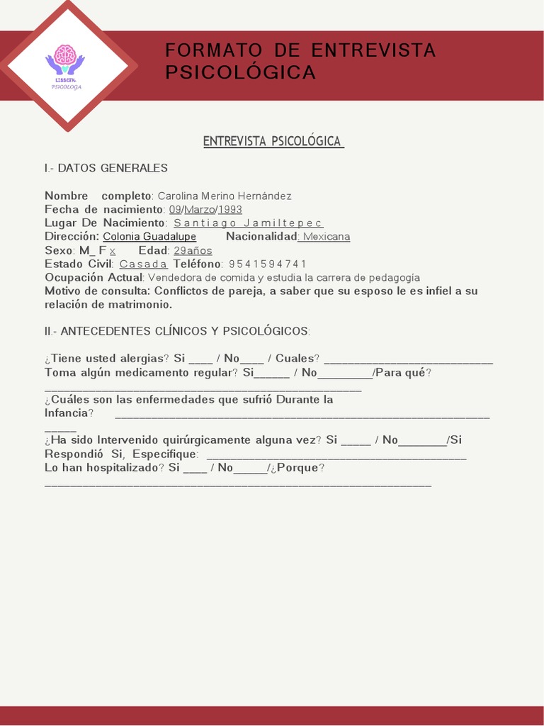 Formato de Entrevista Psicologica | PDF | Ciencias del comportamiento | Sicología