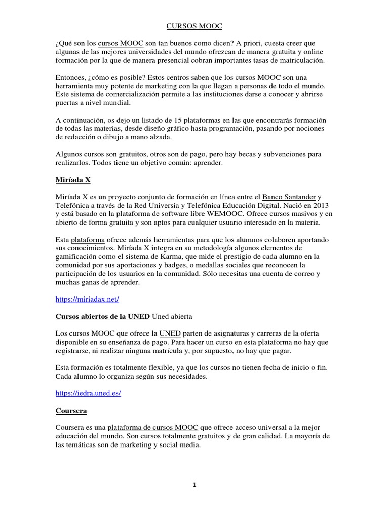 Cursos Mooc | PDF | Curso abierto masivo en linea | Internet