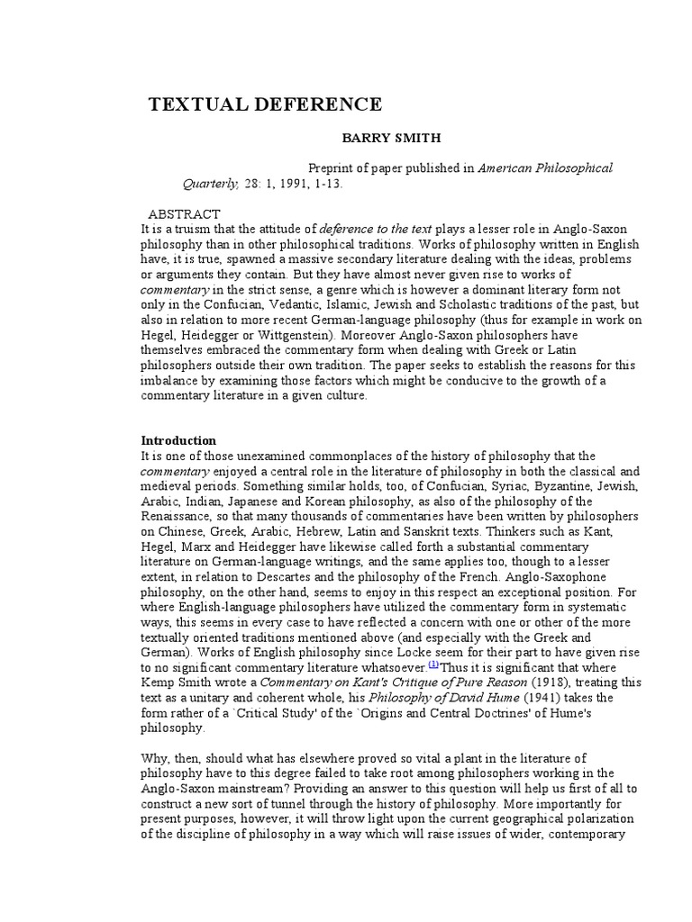 Barry Smith TEXTUAL DEFERENCE PDF Exegesis Plato