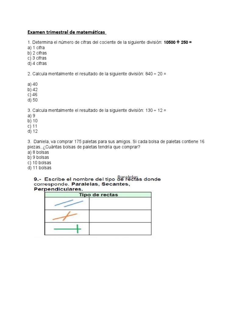 Examen Trimestral de Matemáticas Primer Trimestre | PDF