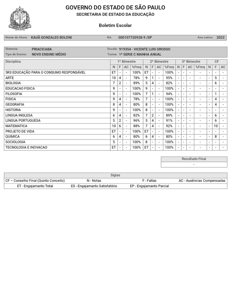 Boletim_Escolar_Aluno_2022 | PDF