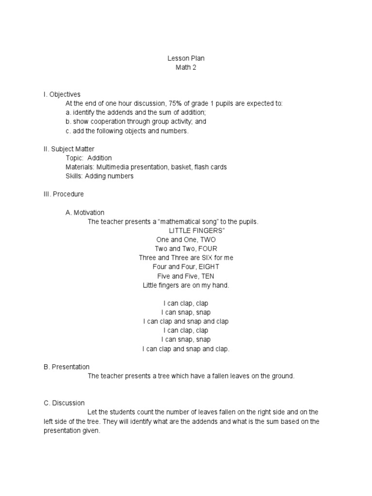 Lesson Plan Math | PDF