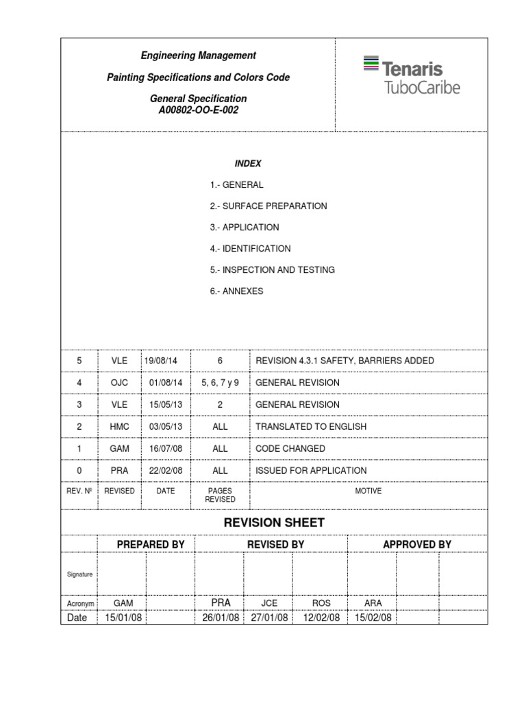 A00802-OO-E-02 R05 Painting Specifications and Colors Code | PDF | Paint | Metals