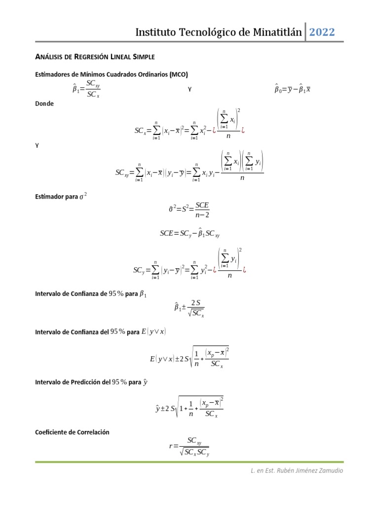 Análisis de Regresión Lineal Simple | PDF | Mínimos cuadrados ordinarios | Análisis de variación