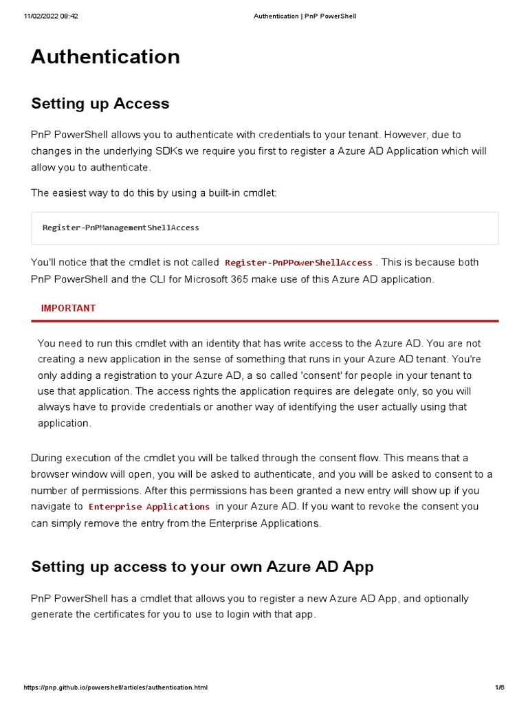 Authentication - PNP PowerShell | PDF | Share Point | Parameter (Computer Programming)