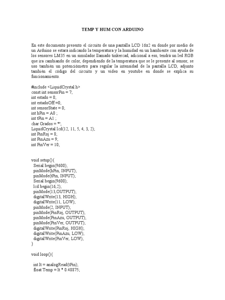 Temp y Hum Con Arduino | PDF