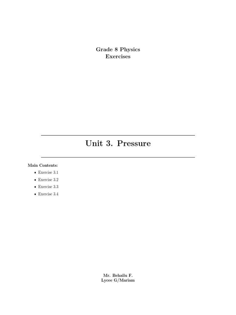 Unit 3 Physics Grade 8 Exercises | PDF | Science & Mathematics