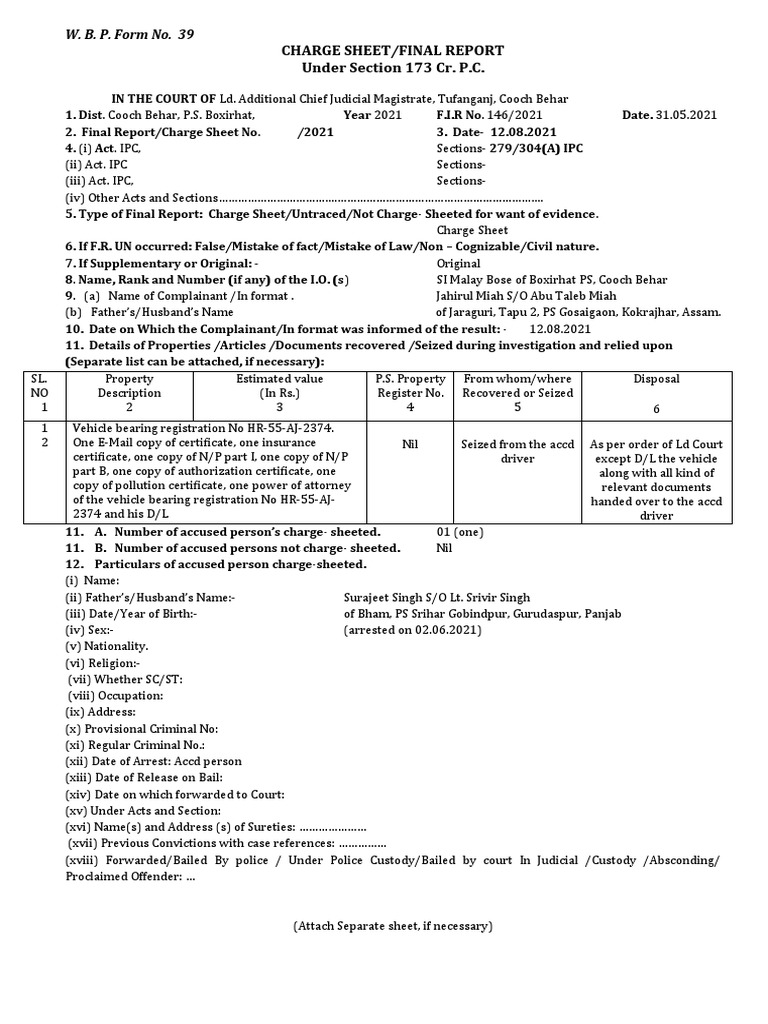 146.2021 .......... Charge Sheet | PDF | Bail | Arrest