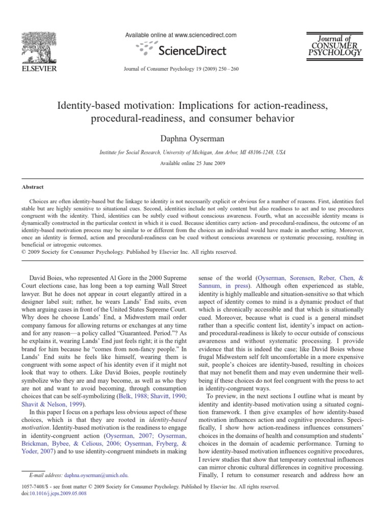 (2009) Identity-Based Motivation - Implications For Action-Readiness ...