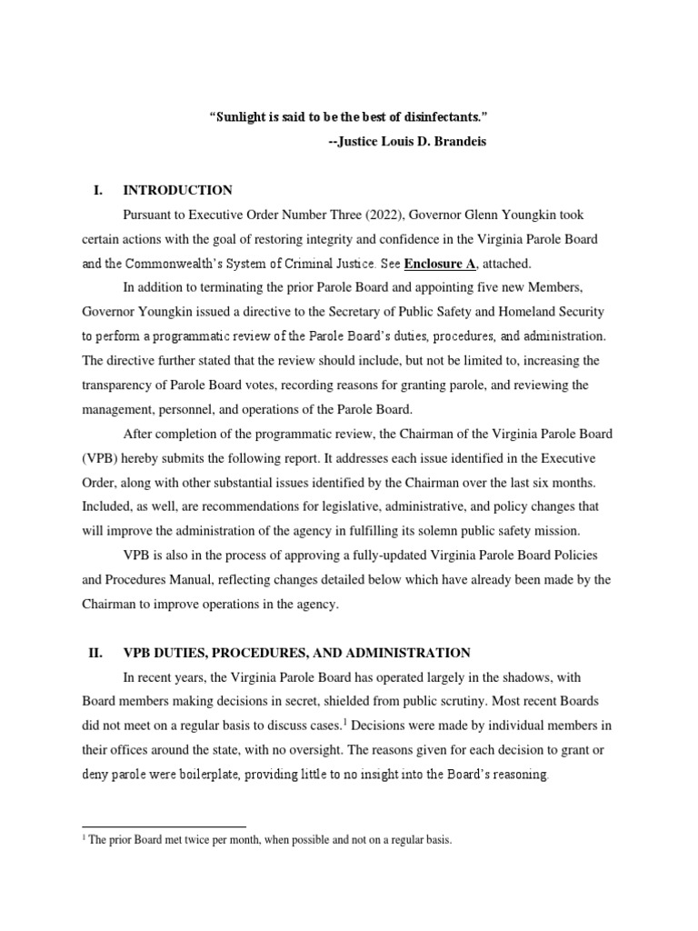 Virginia Parole Board Reform Report | PDF | Pardon | Parole